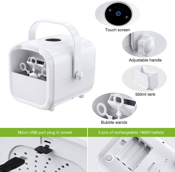 Bubble Machine Rechargeable USB Powered Compact Portable Touch Operate