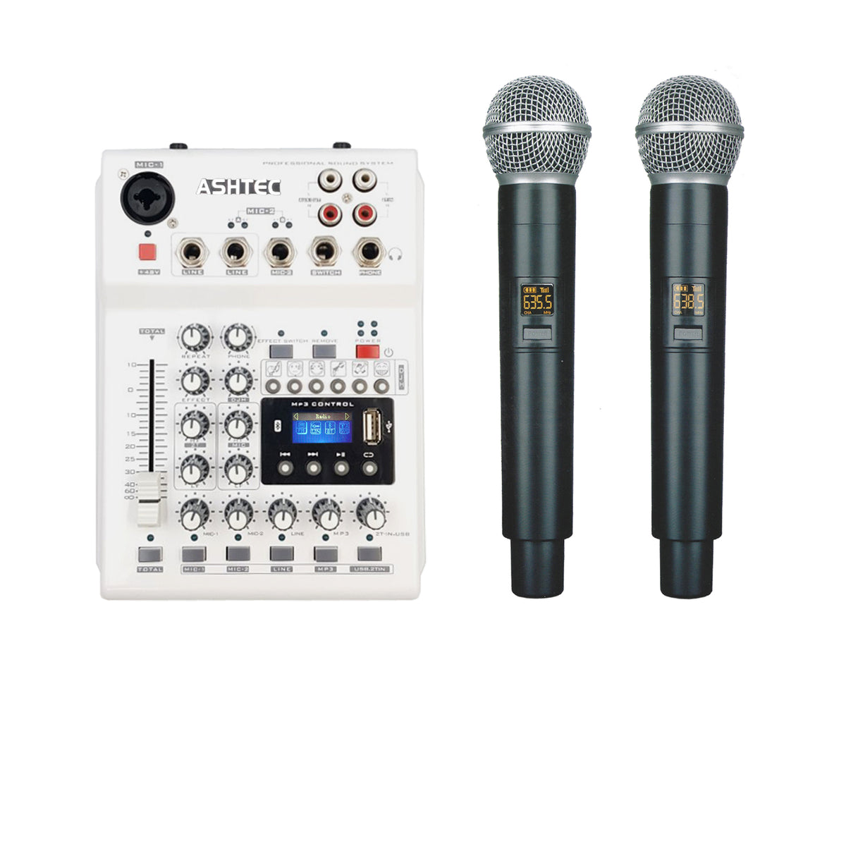 Audio Mixer Built in Dual Cordless Microphone System Bluetooth USB Aud