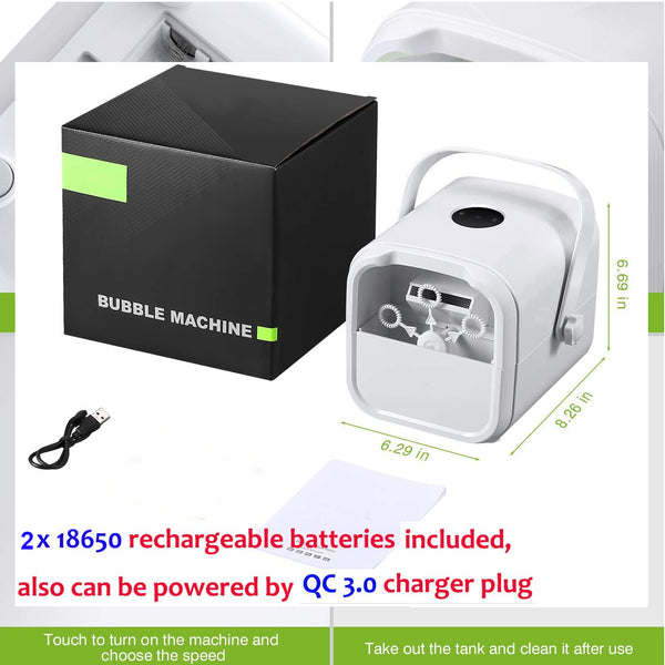 Bubble Machine Rechargeable USB Powered Compact Portable Touch Operate